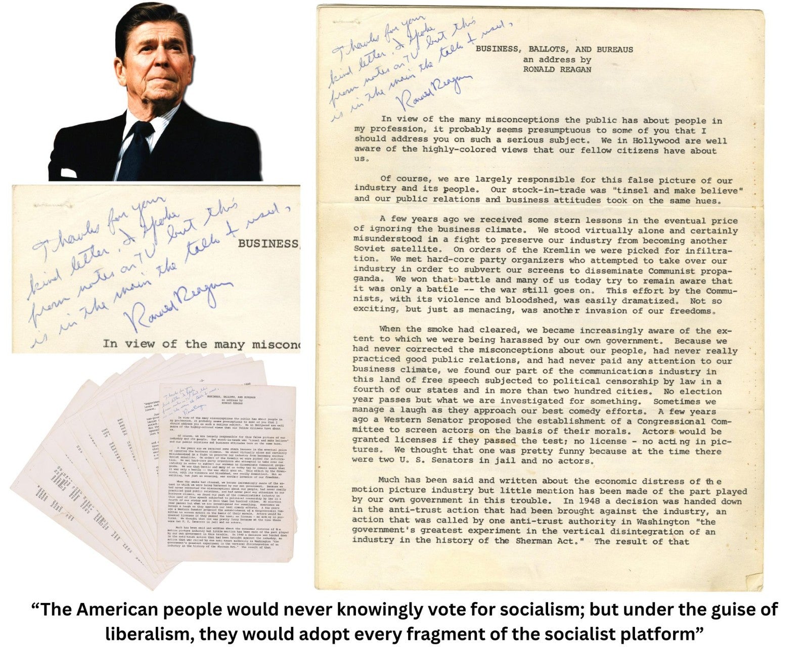 President RONALD REAGAN Signed Doc. on Entertainments Role to "Resist ...