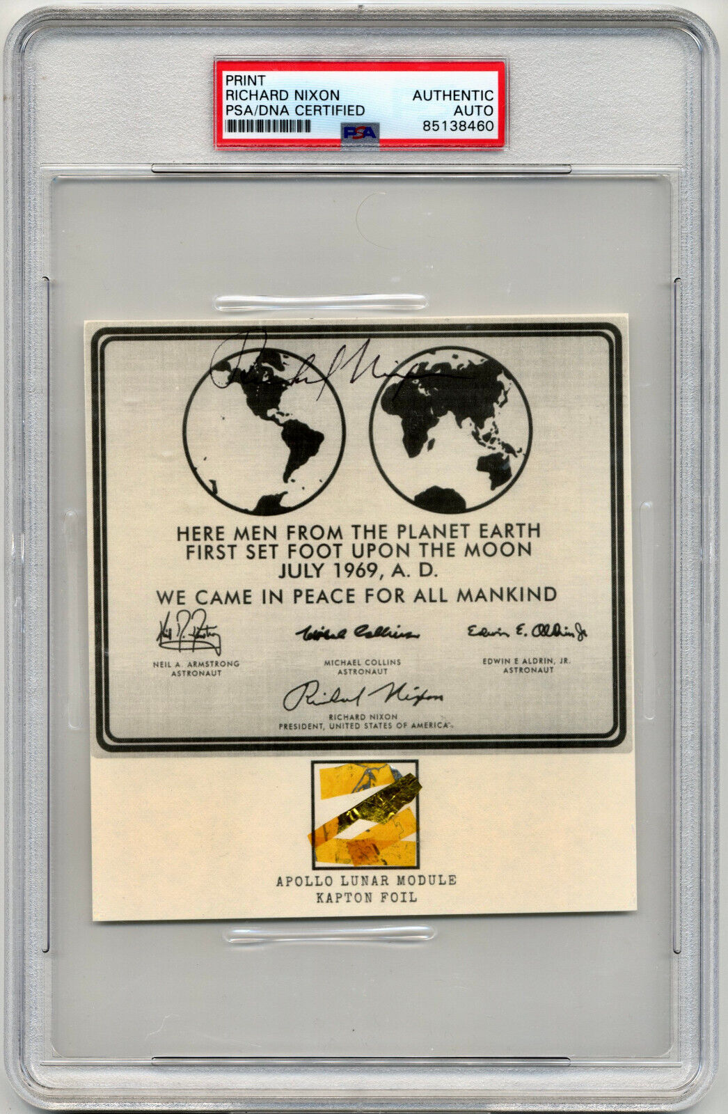 President Richard Nixon Signed Apollo 11 Print w/ NASA Kapton Foil! PS ...
