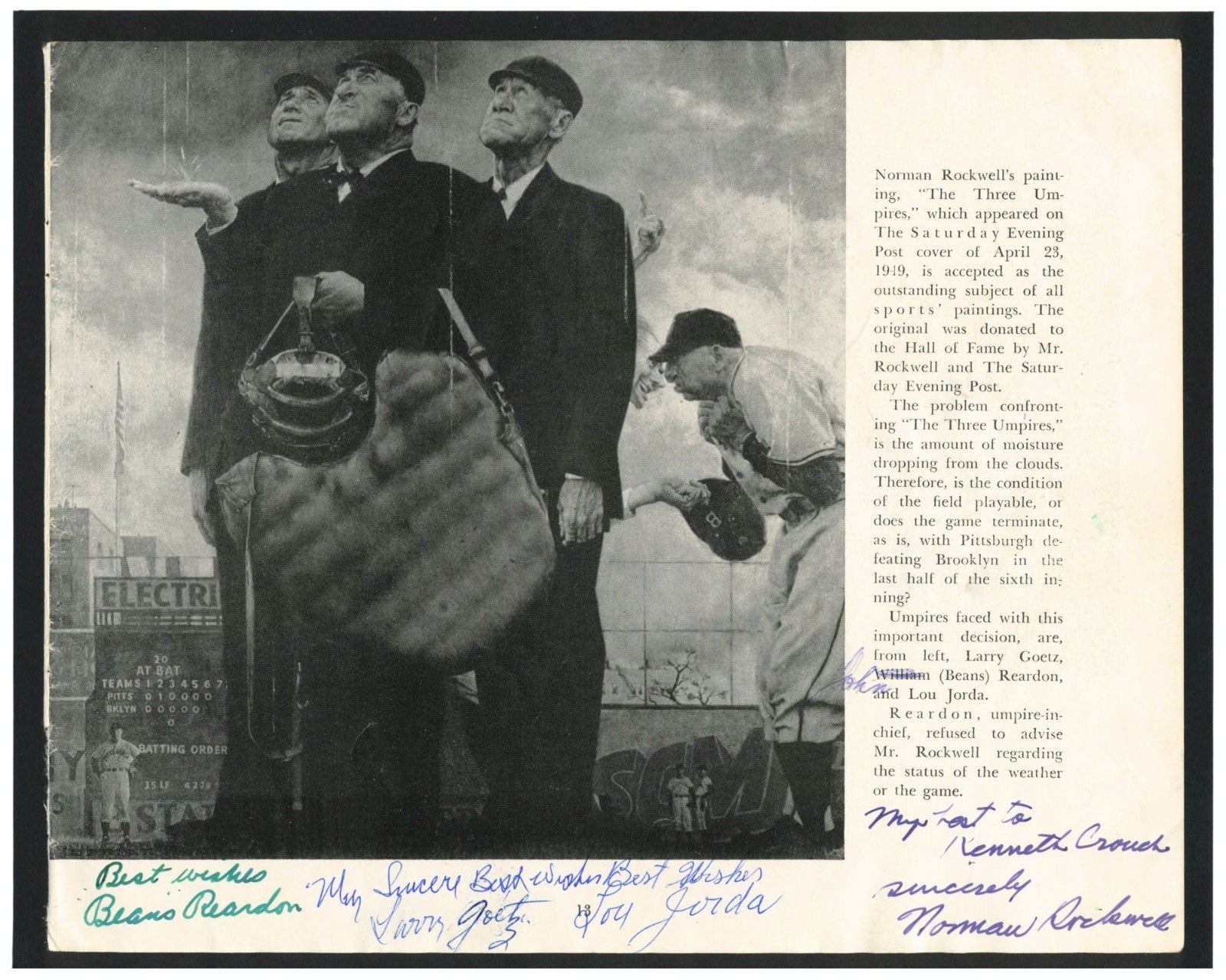 Norman Rockwell & Umpires Signed “Tough Call" Magazine Photo PSA Mint ...